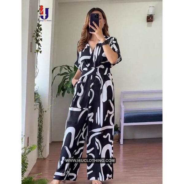 White And Black Graphic Printed Jumpsuit – I4U Clothing